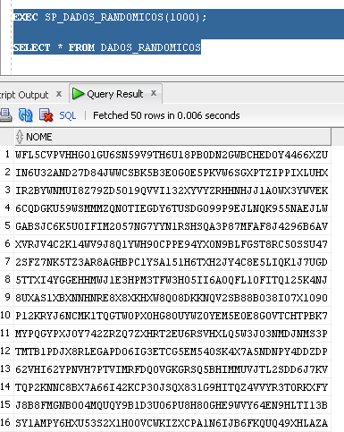 Gerando dados randômicos Oracle (String) – DBSQL
